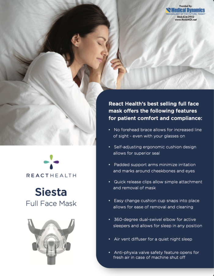 React Health Siesta Full Face Mask - Medical Dynamics, Inc.